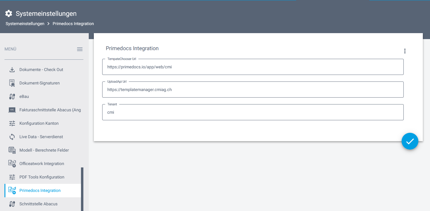 Konfiguration primedocs - CMI Docintegration TemplateManager Dokumentation