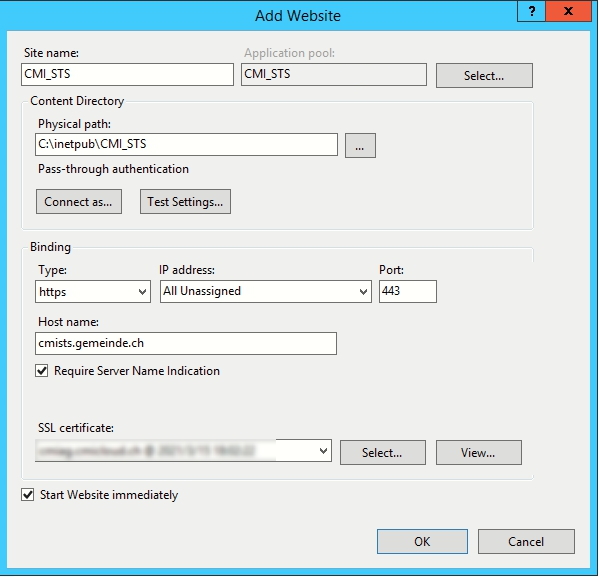 Betrieb mit IIS unter Windows - CMI STS
